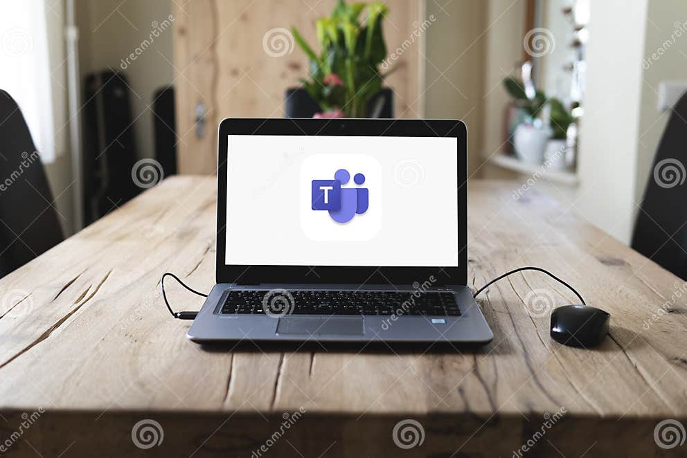 HP Laptop on Table with Microsoft Teams on Screen Editorial Photography ...