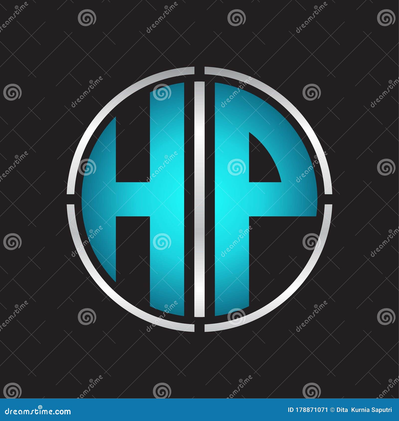HP Logo Initial with Circle Line Cut Design Template on Blue Colors ...