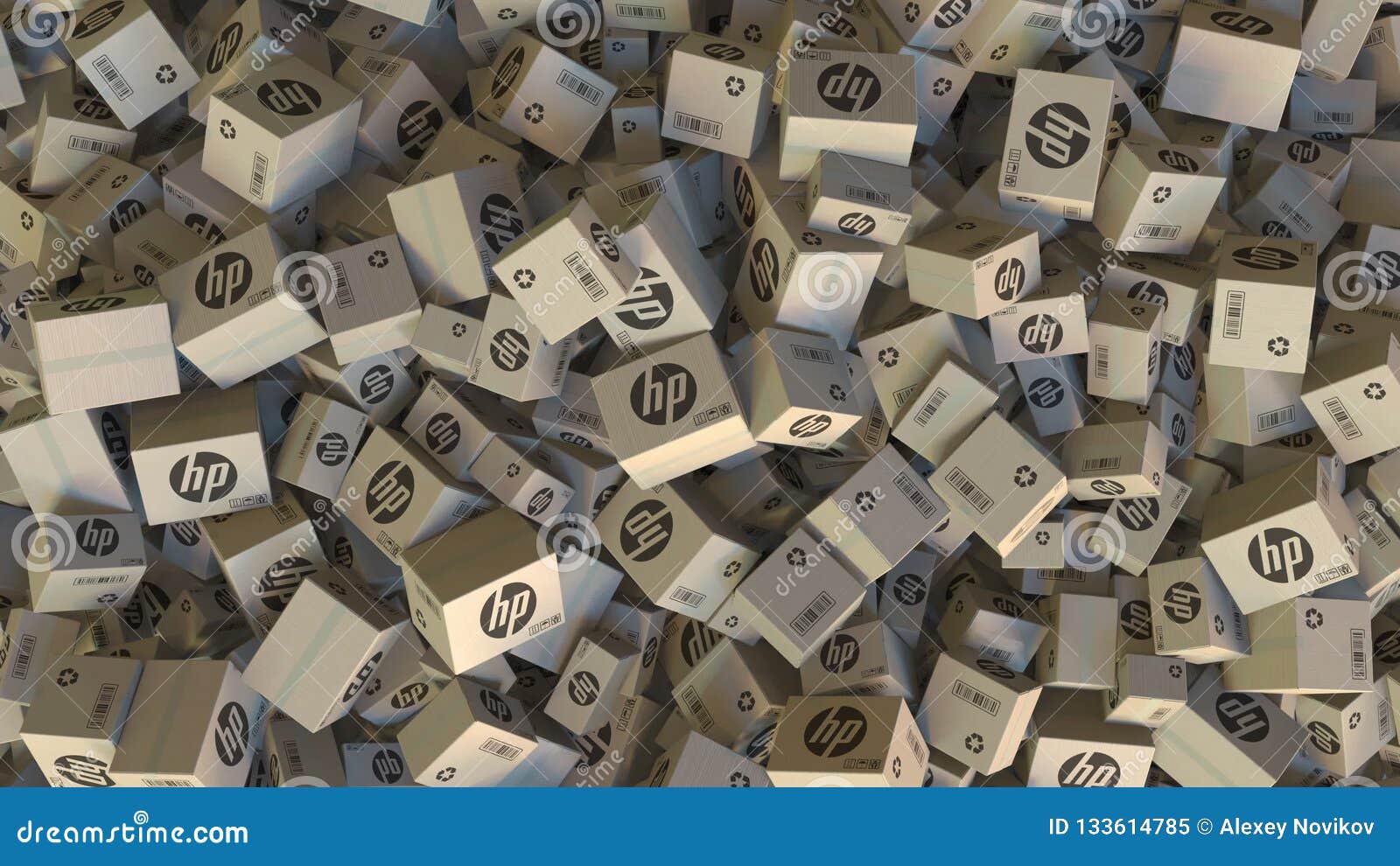 HP Logo on Piled Cartons. Editorial 3D Rendering Editorial Image ...