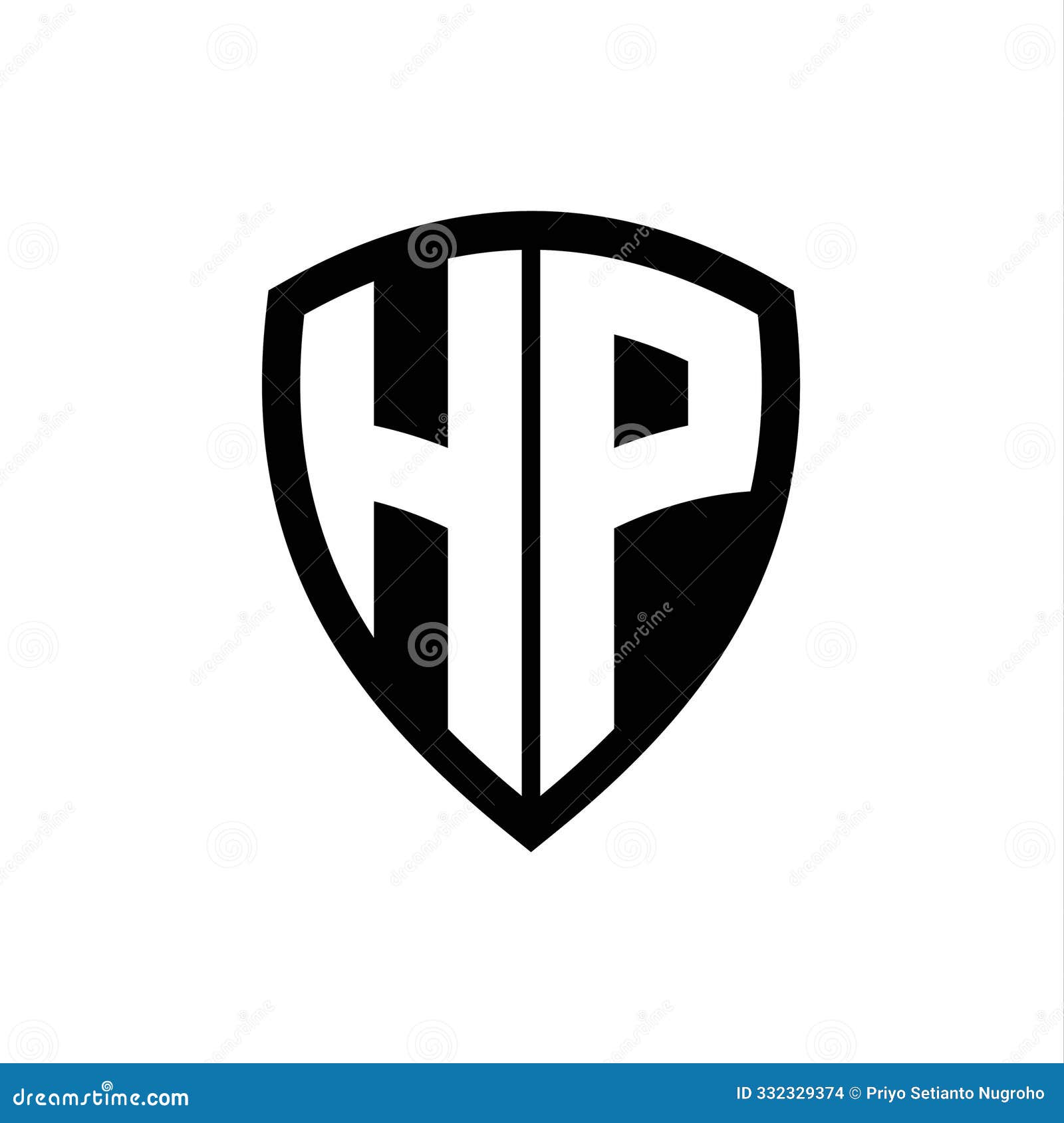 HP Monogram Logo with Bold Letters Shield Shape with Black and White ...