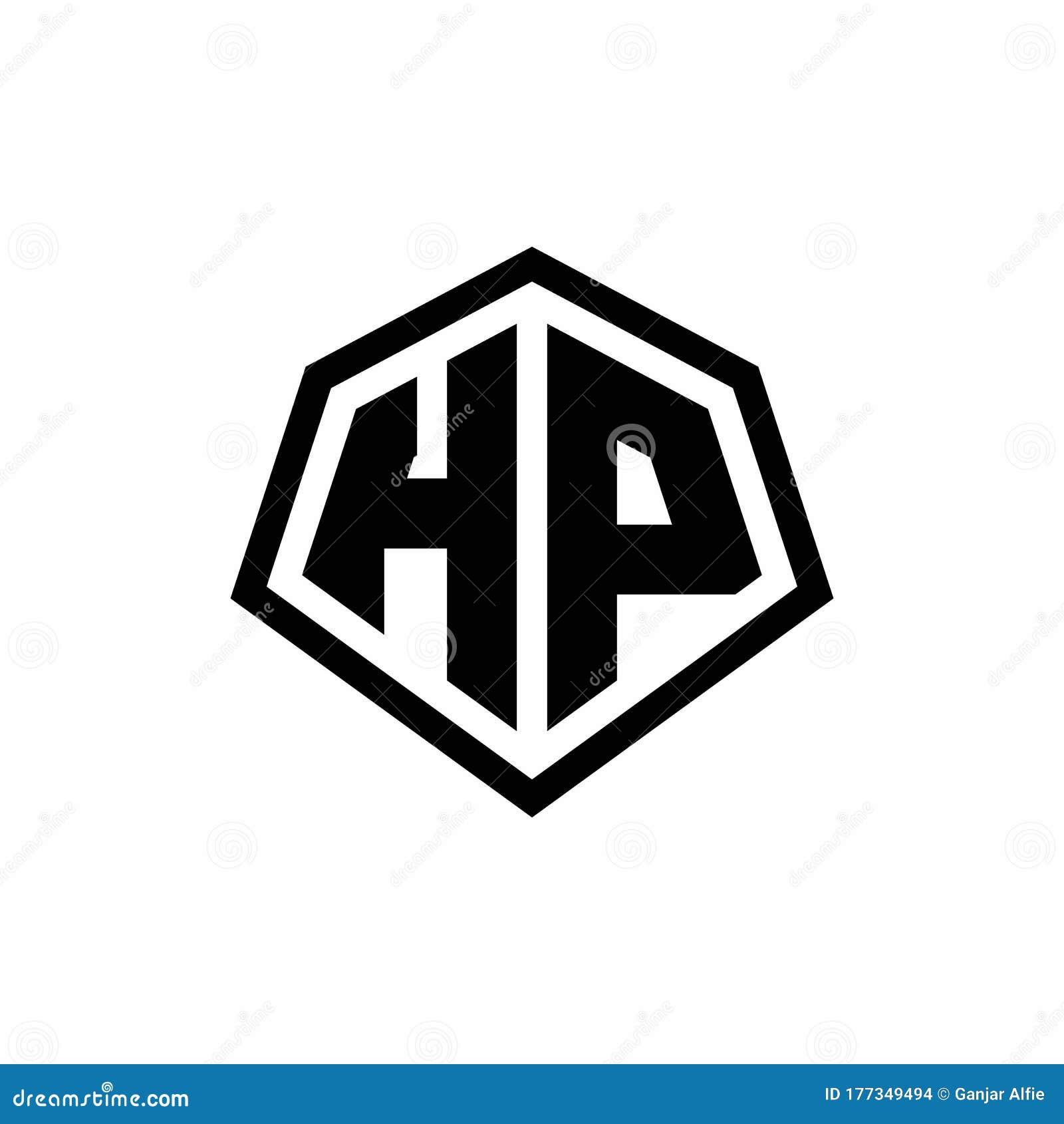 HP Monogram Logo with Hexagon Shape and Line Rounded Style Design ...