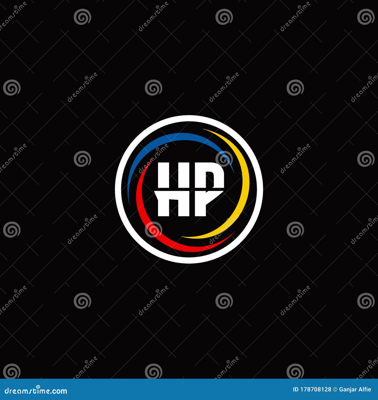 HP Monogram Logo Isolated on Circle Shape with 3 Slash Colors Rounded ...