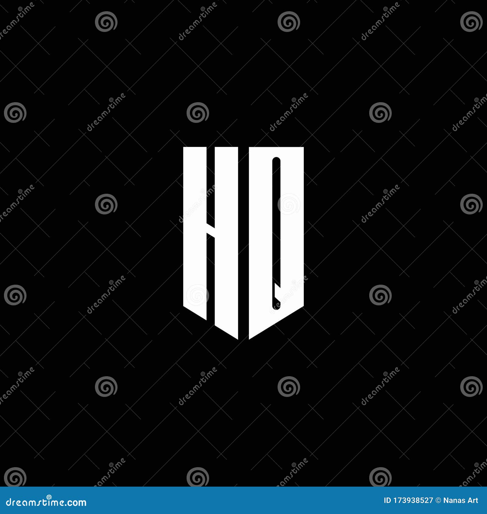 HQ Logo Monogram with Emblem Style Isolated on Black Background Stock ...