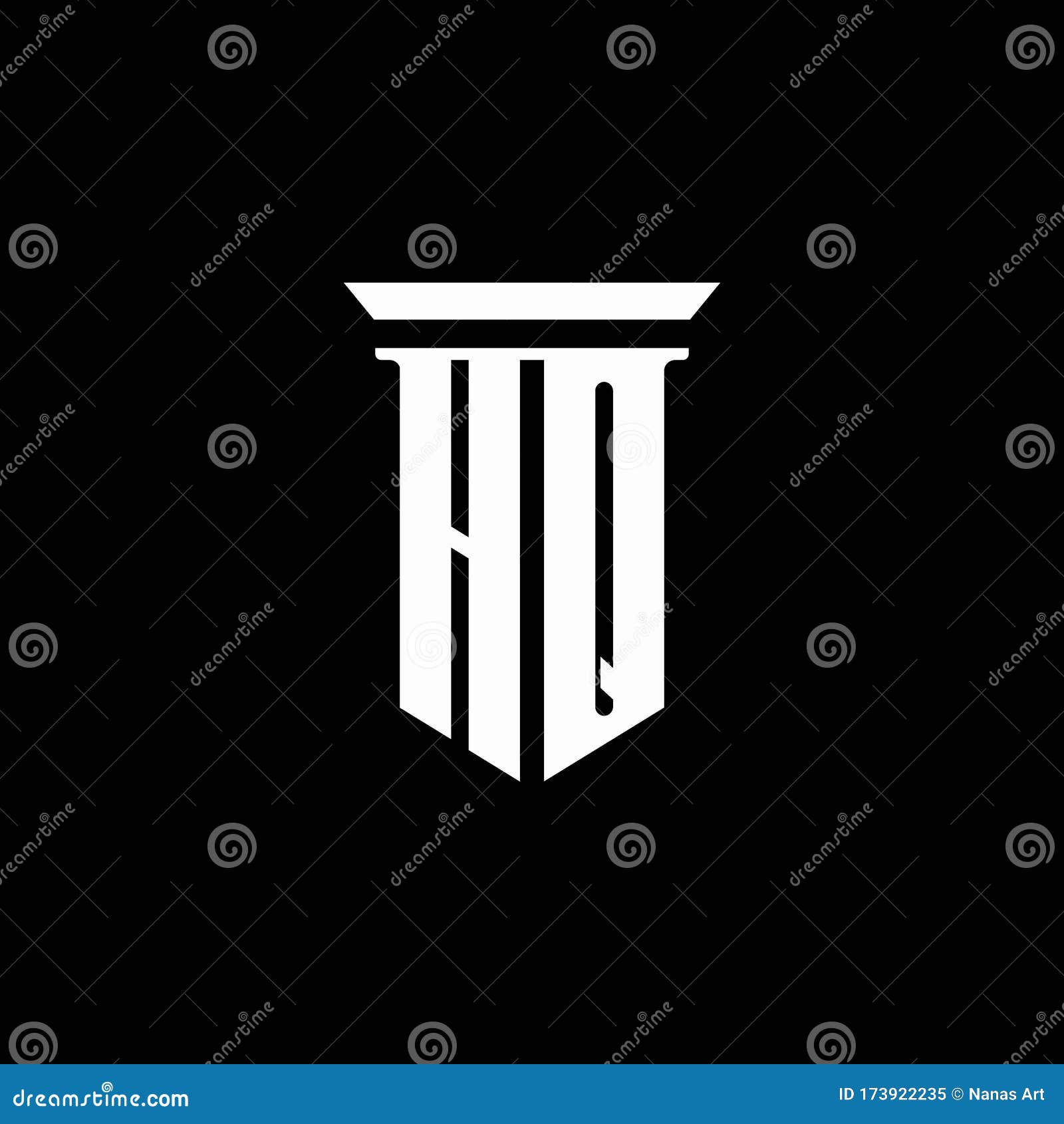 HQ Monogram Logo with Emblem Style Isolated on Black Background Stock ...