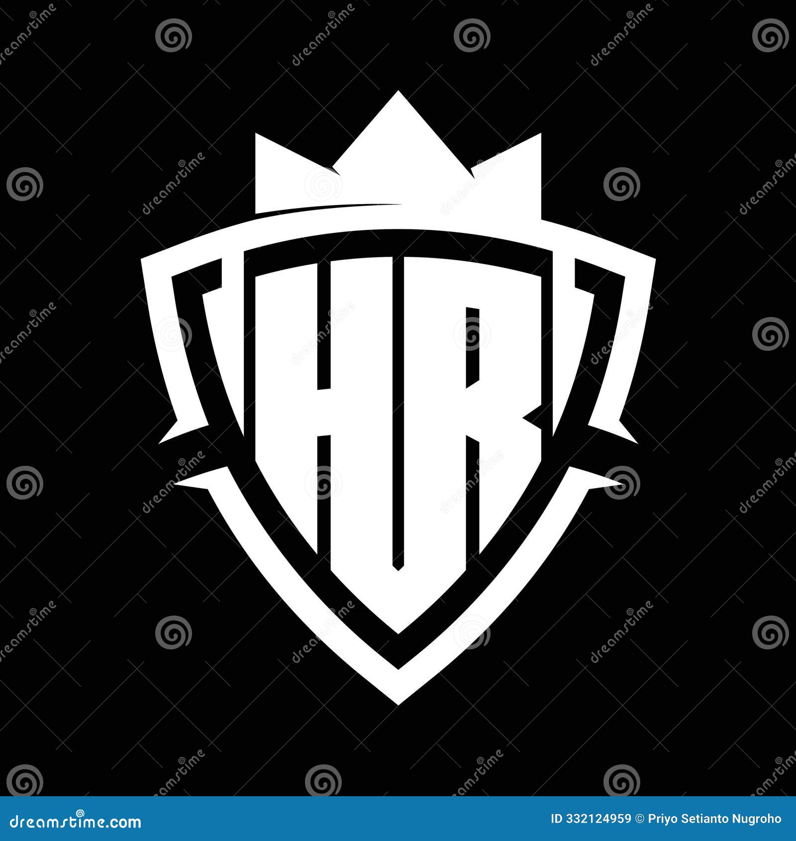 HR Letter Monogram with Triangle Curve Shield Shape with Crown White ...