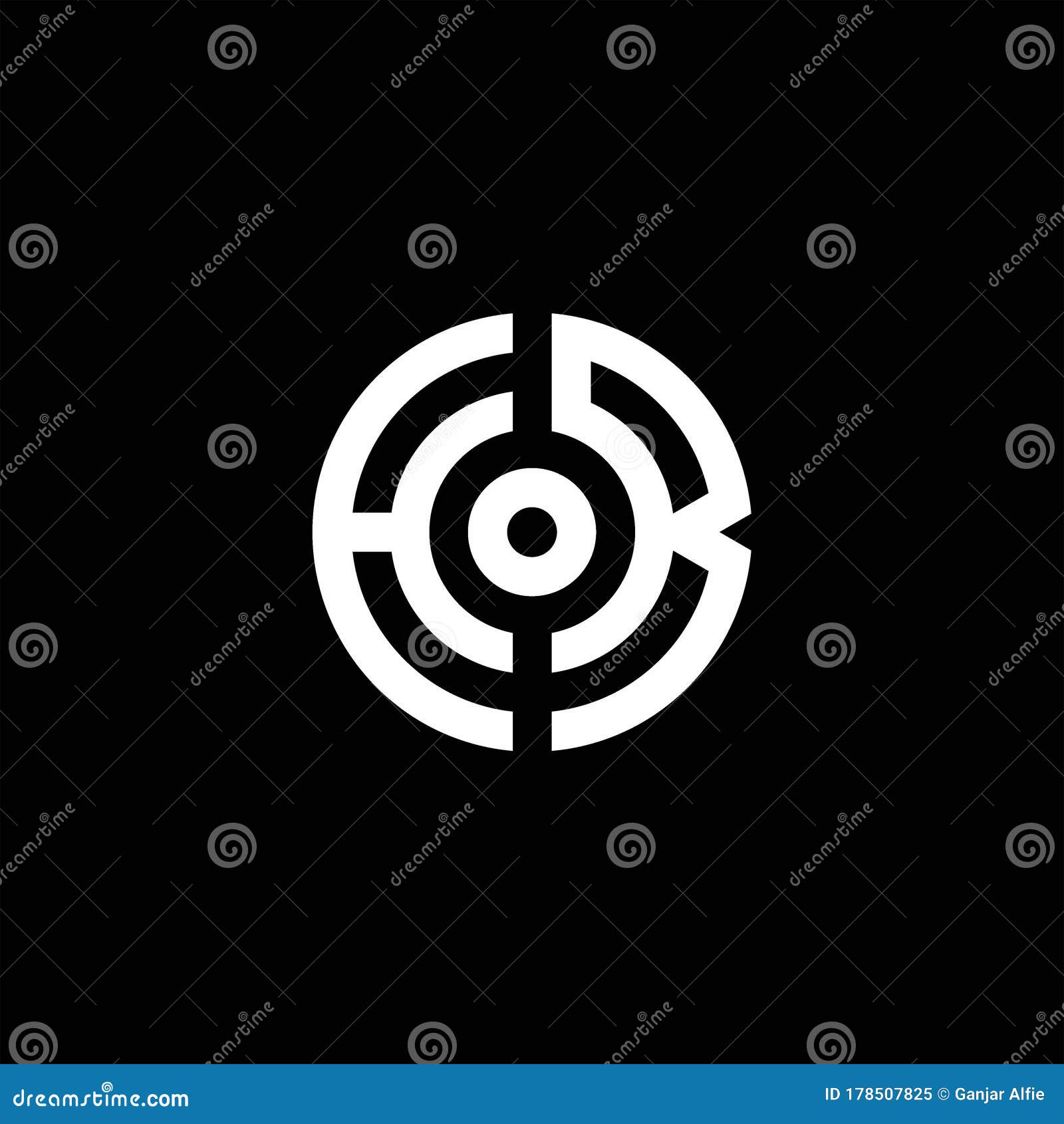 HR Monogram Logo with Abstract Circle Style and Dot in the Middle Stock ...