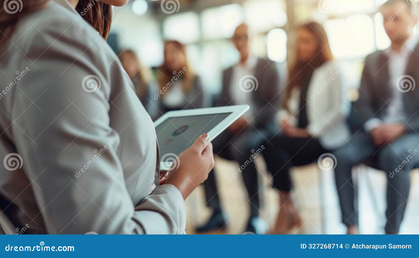 HR Professional Reviewing Candidate Profiles on Tablet during Pre ...