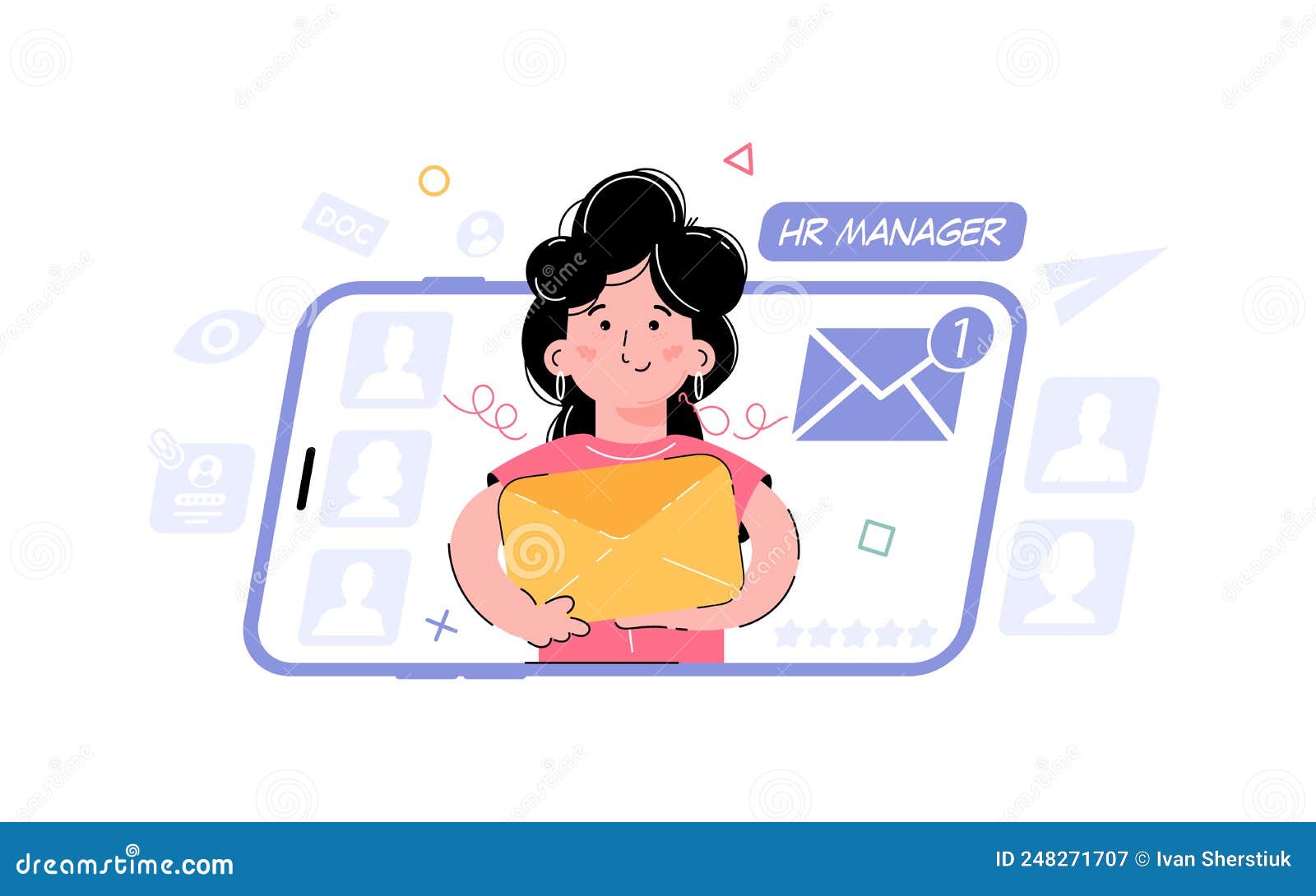 Hr, Recruiting Theme. the Girl Received a Text Message, Holding an ...