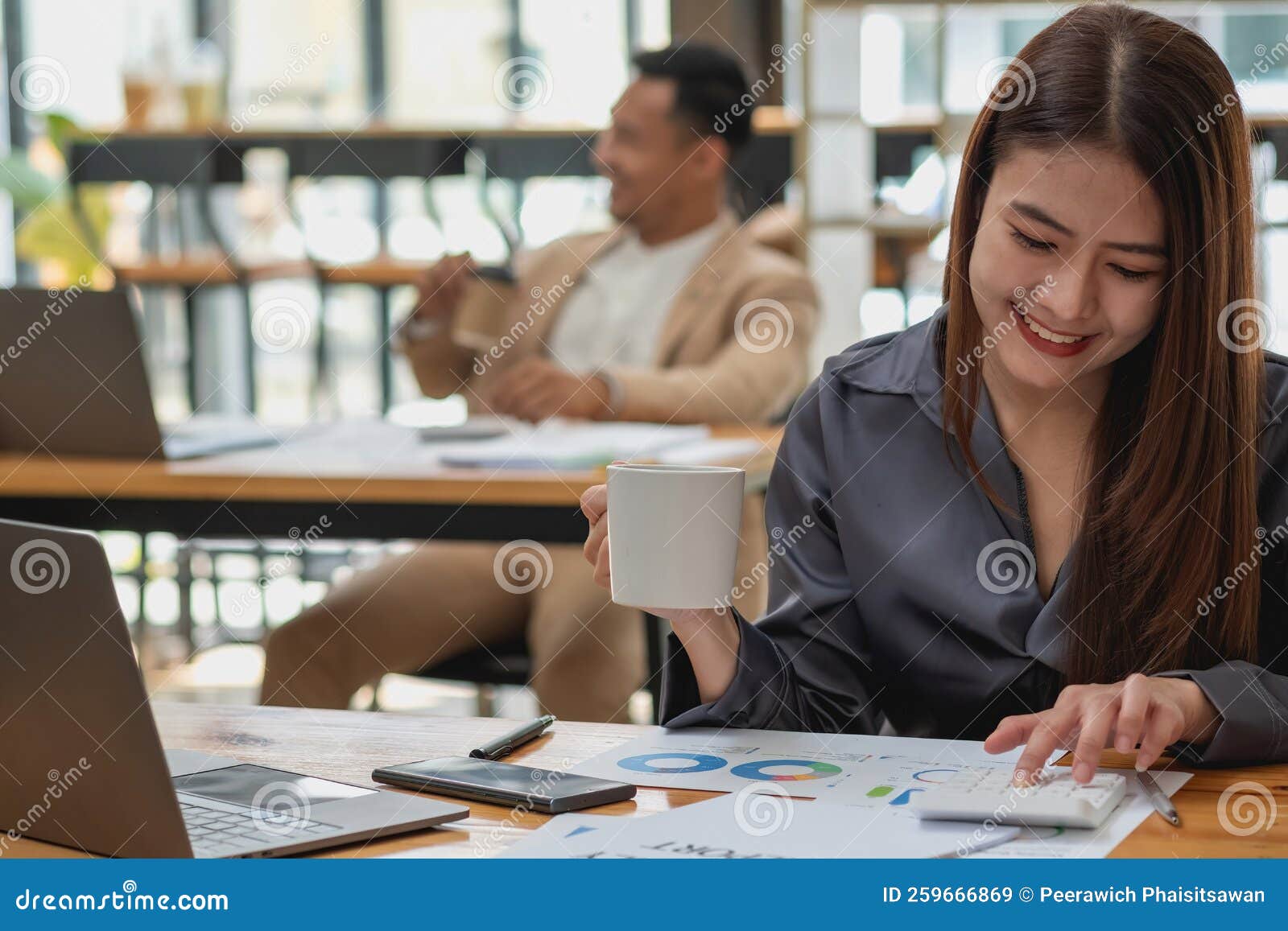 HR Workers Sit Back and Relax with Coffee on Their Desks with Their ...