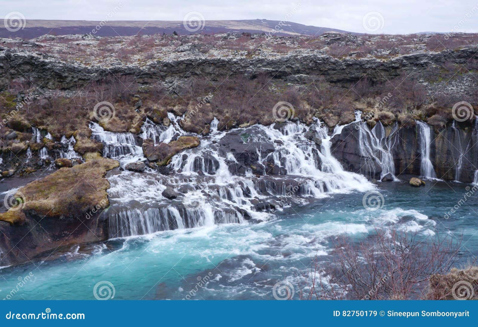 Hraunfossar & Barnafoss Waterfalls Stock Image - Image of prairie ...