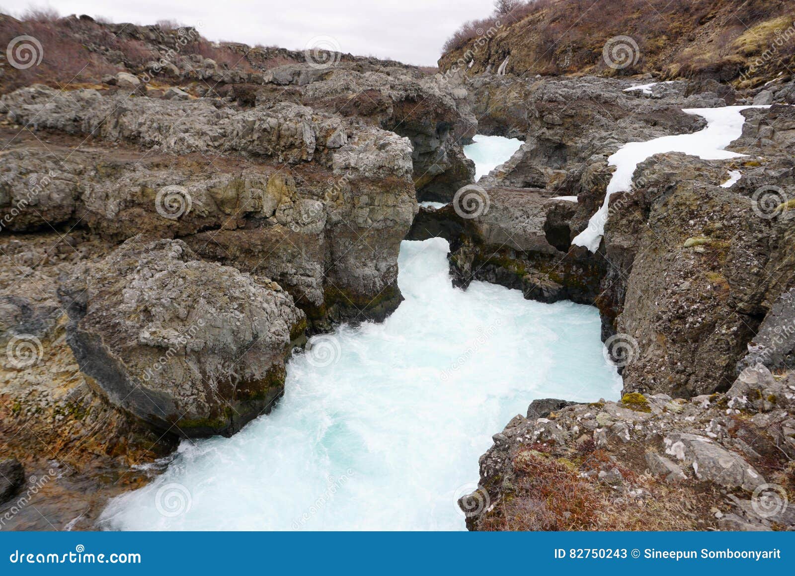 Hraunfossar & Barnafoss Waterfalls Stock Image - Image of mountain ...