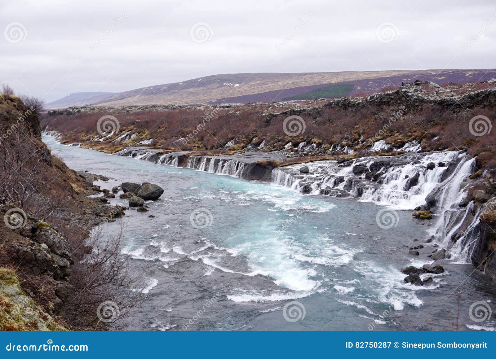 Hraunfossar & Barnafoss-Watervallen Stock Afbeelding - Image of ...