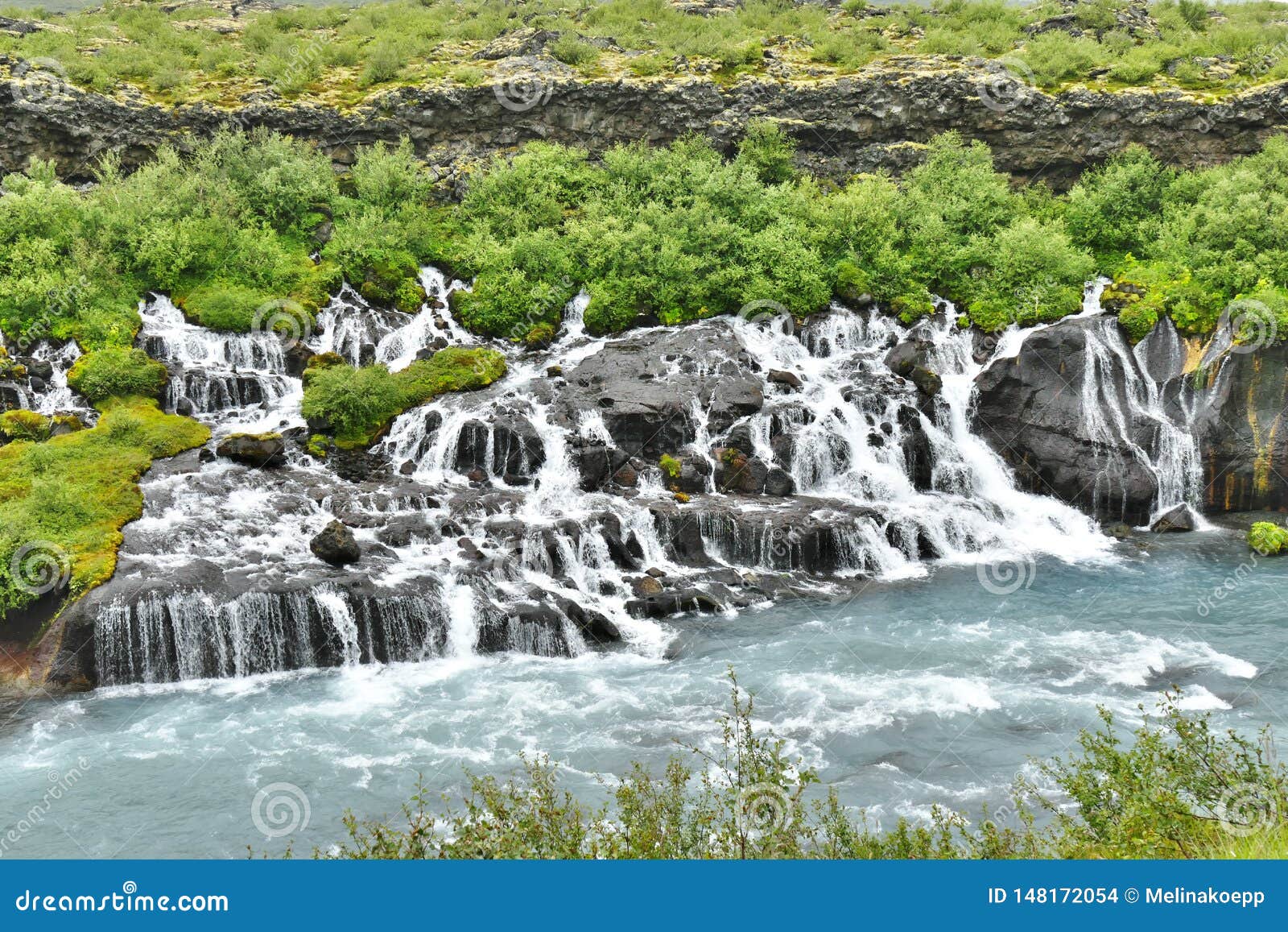 Hraunfossar Lava Waterfalls in Western Iceland Stock Photo - Image of ...