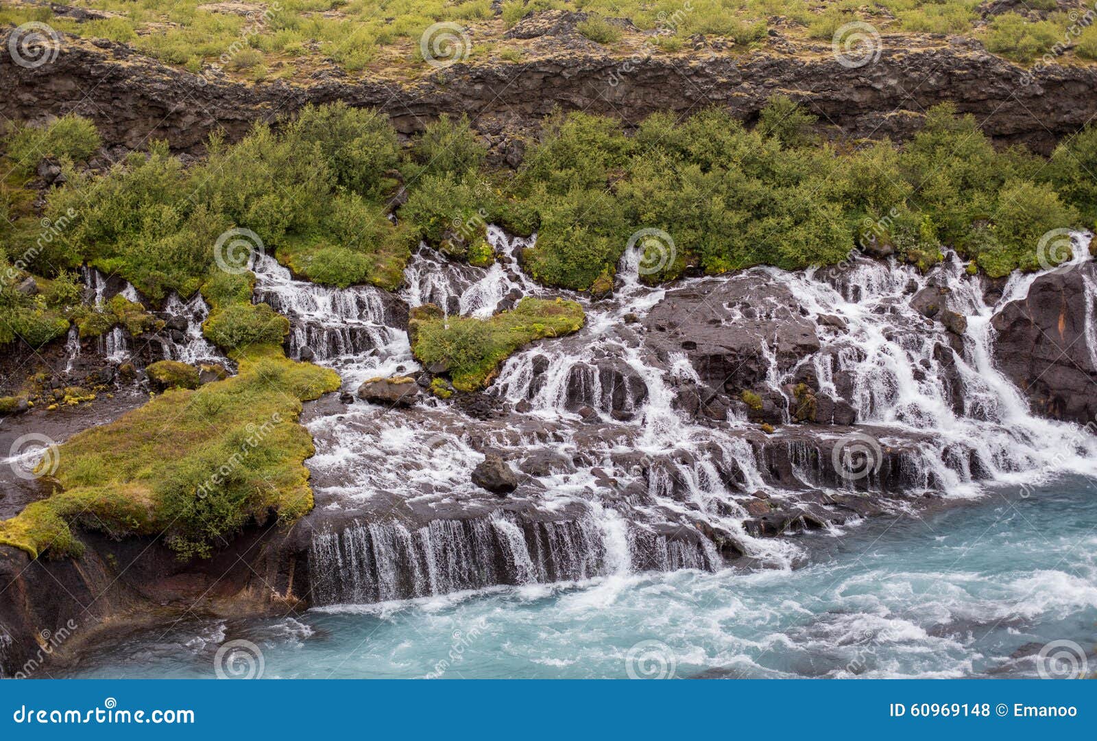 Hraunfossar Waterfalls Or Lava Falls, Iceland. Beautiful Summer ...