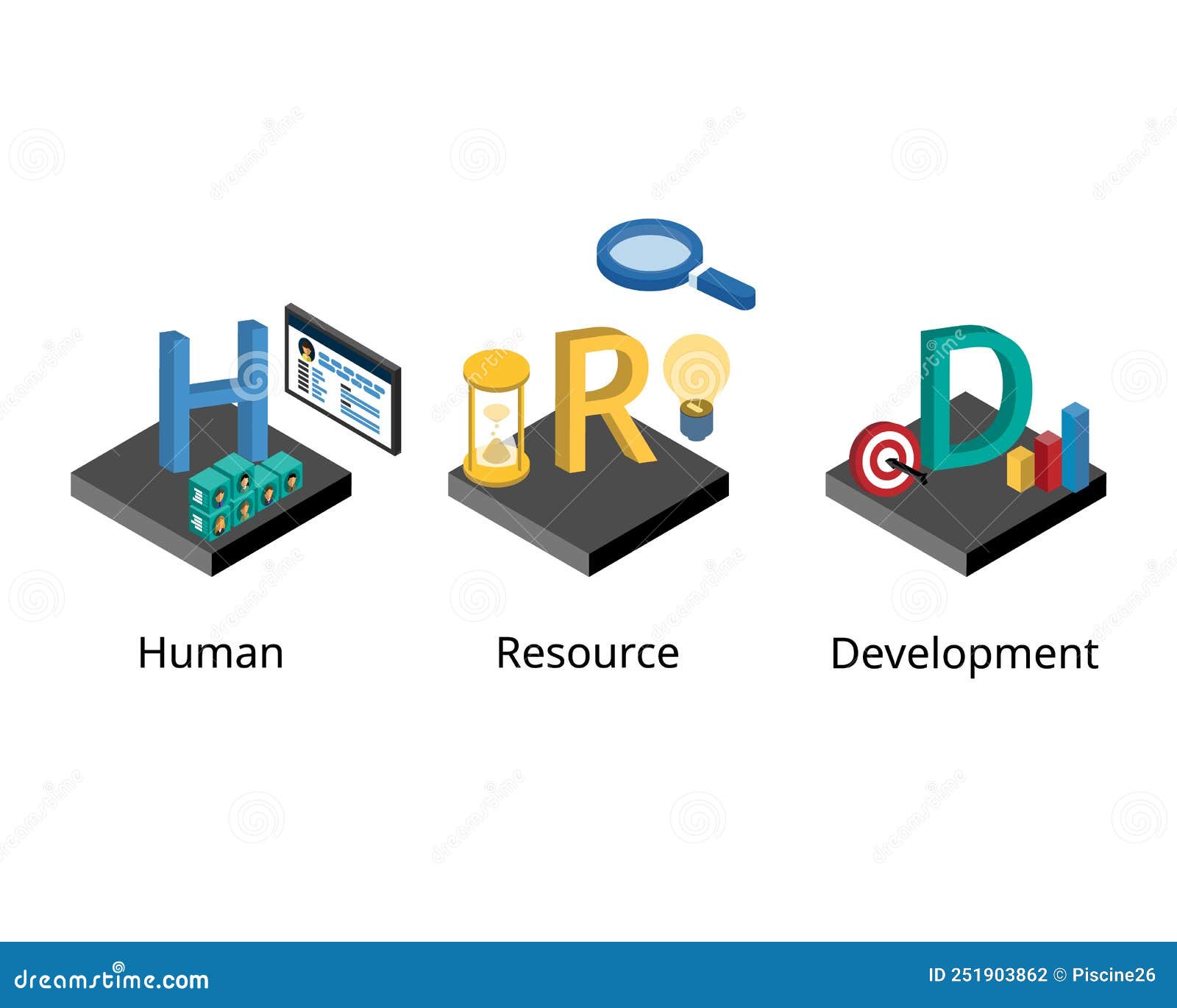 HRD or Human Resource Development in Isometric Text Stock Illustration ...