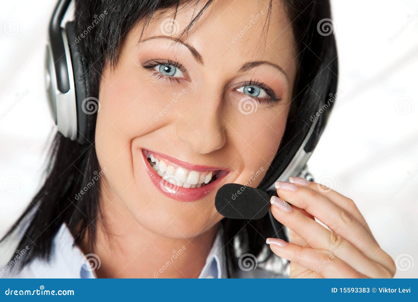 Hriendly Operator Headphones Stock Image - Image of smiling, microphone ...