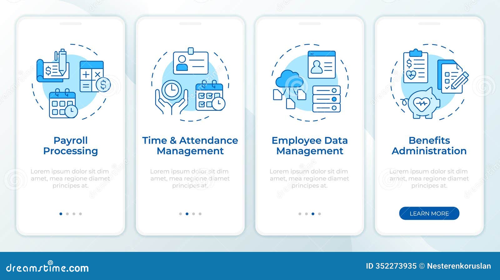 HRIS Blue Onboarding Mobile App Screen Stock Illustration ...
