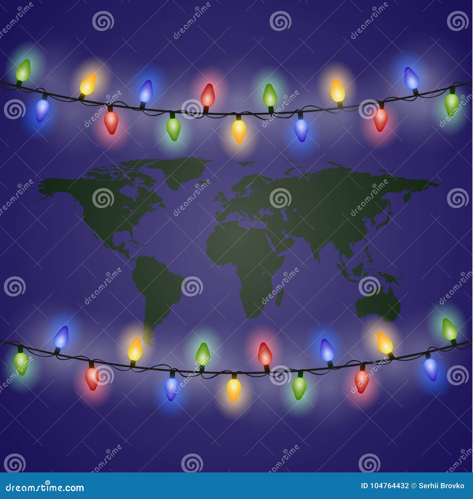 ?hristmas Lights and World Map. New Year Stock Vector - Illustration of ...