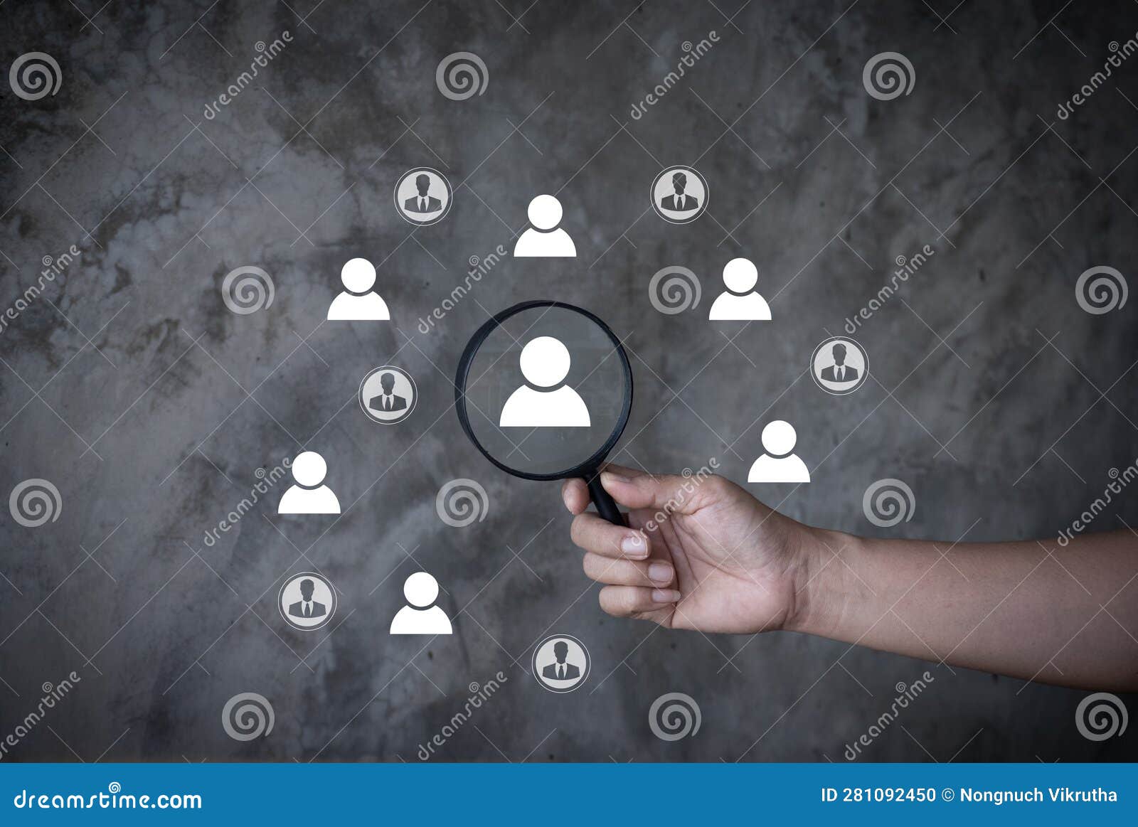 Hrm Or Human Resource Management Magnifier Glass Focus To Manager Icon