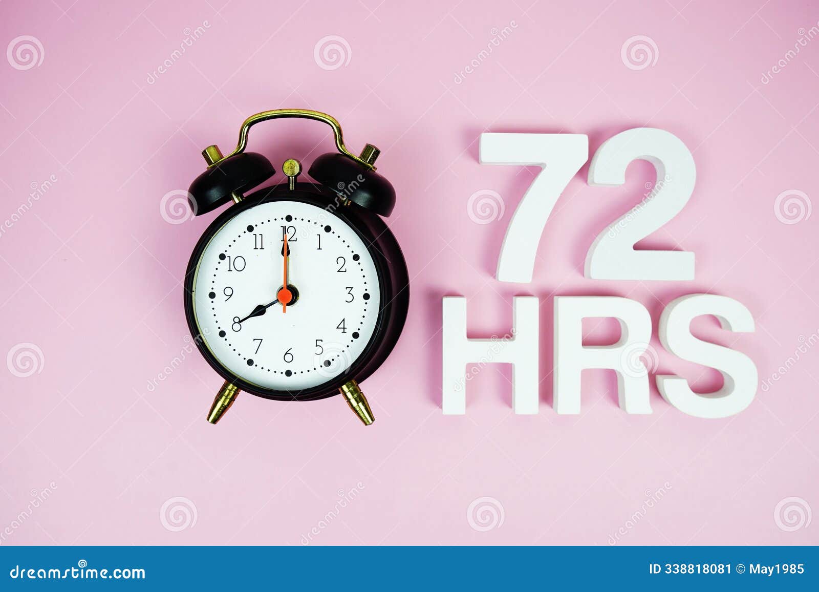72 Hrs Alphabet Letters and Alarm Clock Top View on Pink Background ...