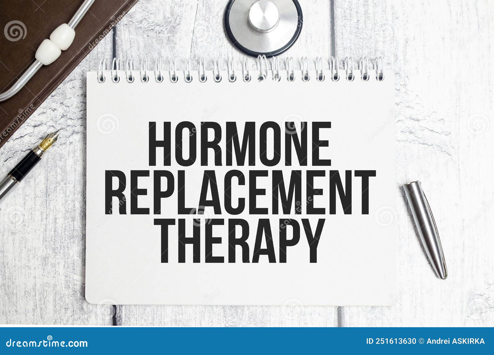 HRT Hormone Replacement Therapy Written in Notebook on White Table ...
