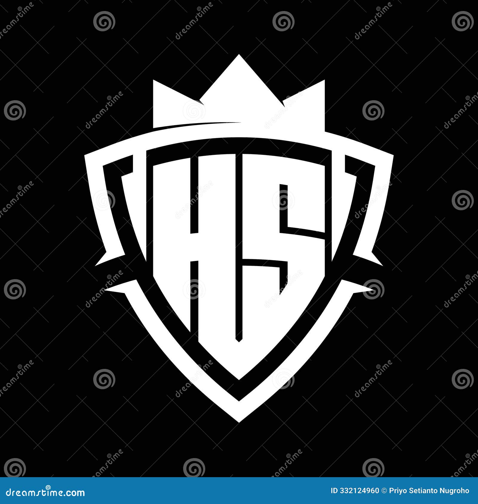 HS Letter Monogram with Triangle Curve Shield Shape with Crown White ...