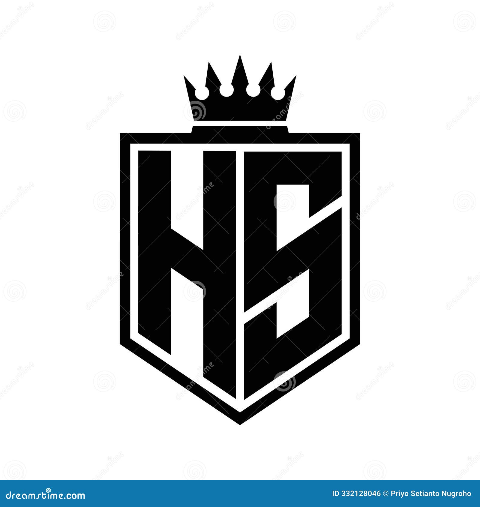 HS Logo Monogram Bold Shield Geometric Shape With Crown Outline Black ...