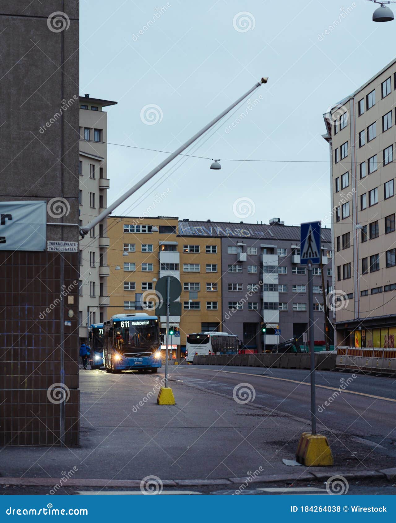 HSL Buses Waiting at a Bus Stop in Kallio, Helsinki Editorial Stock ...