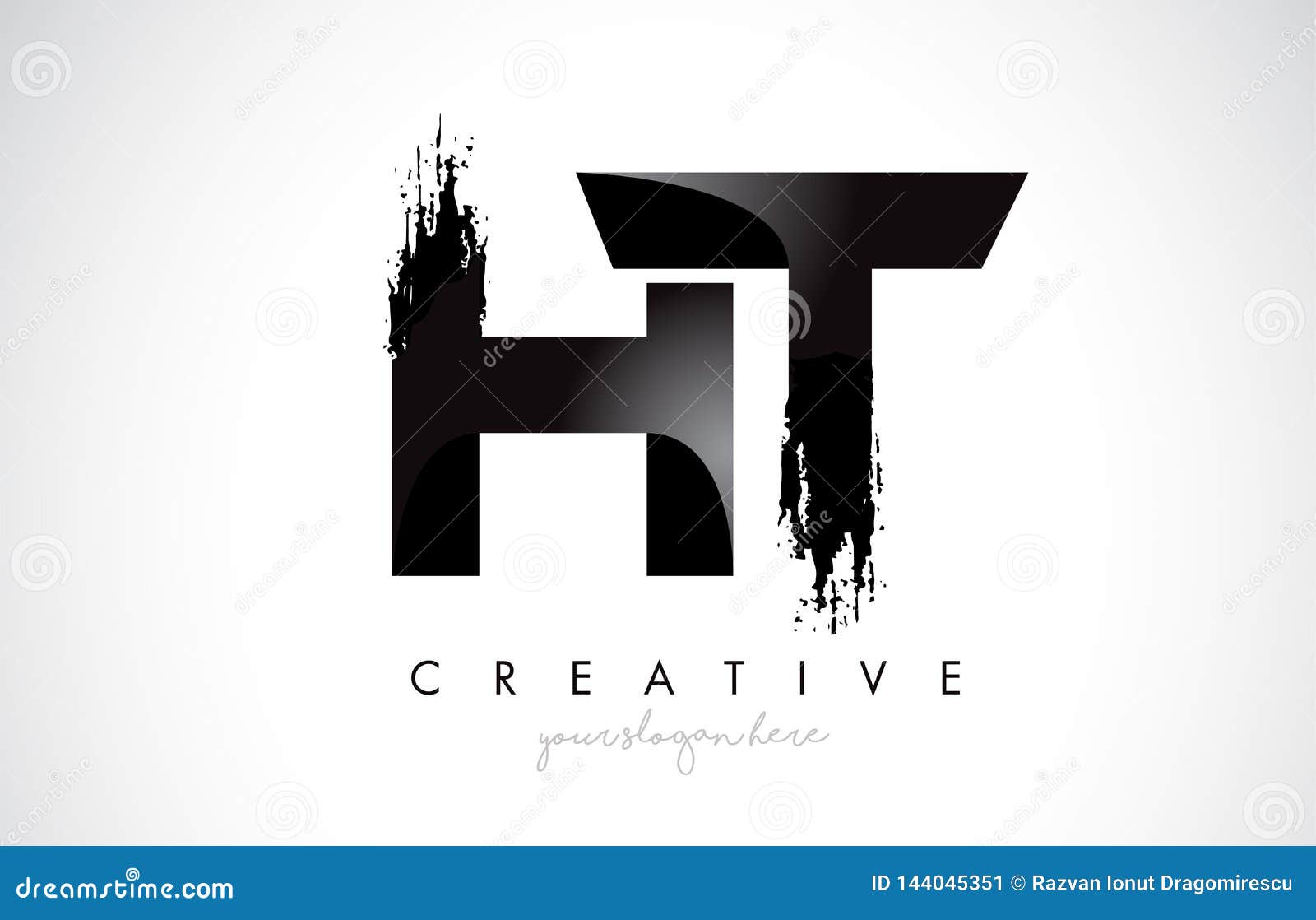 HT Letter Design with Brush Stroke and Modern 3D Look Stock Vector ...