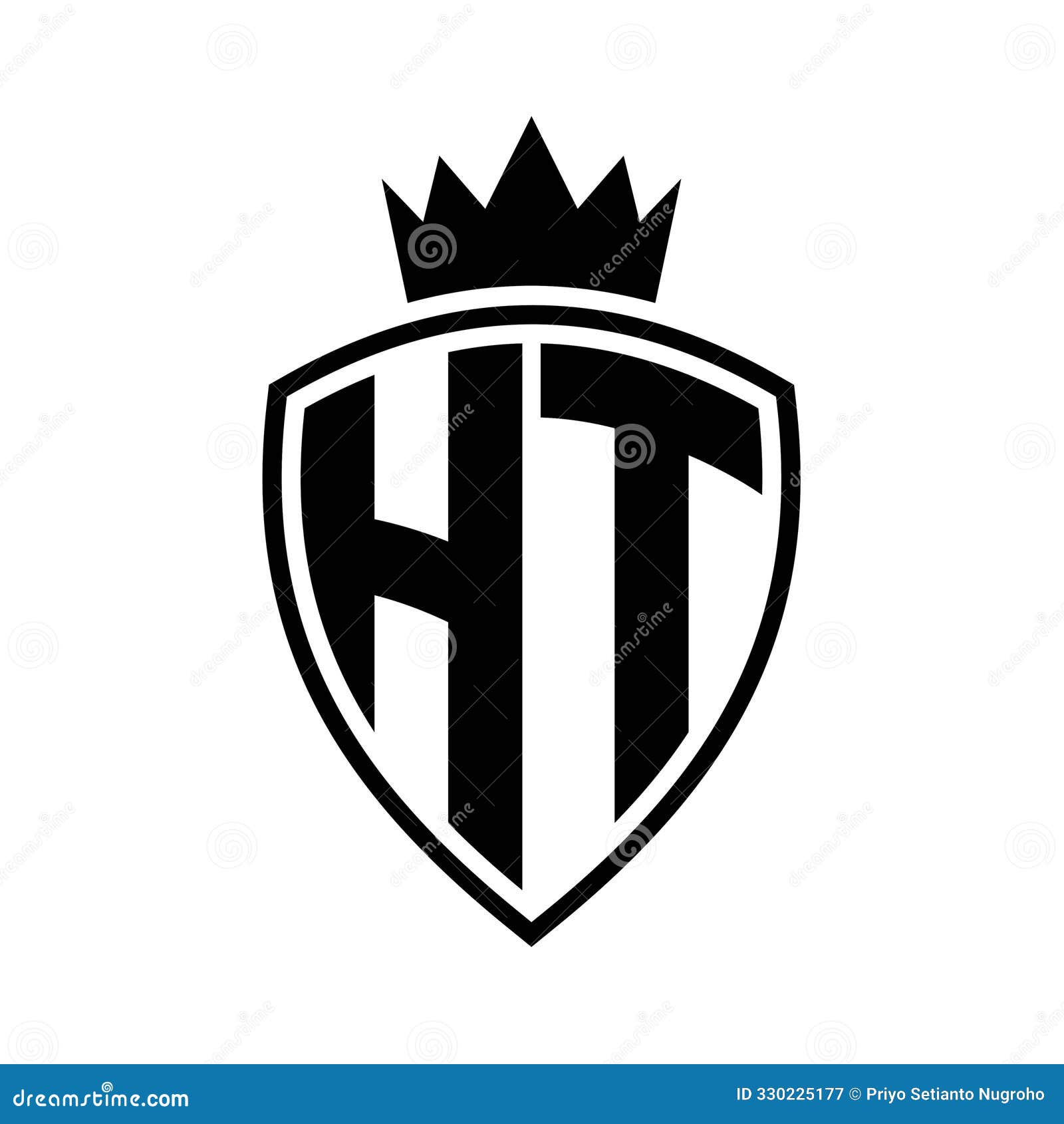 HT Letter Monogram Shield and Crown Outline Shape with Black and White ...