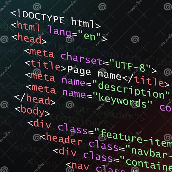 Html Code on Dark Background Stock Image - Image of software, screen ...