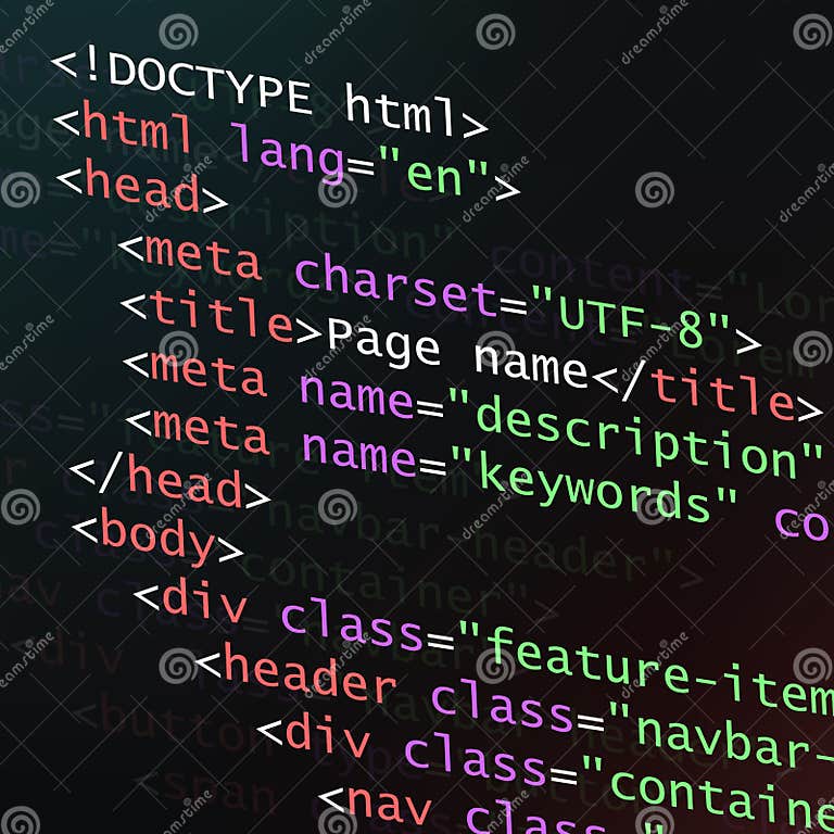 Html Code on Dark Background Stock Image - Image of software, screen ...
