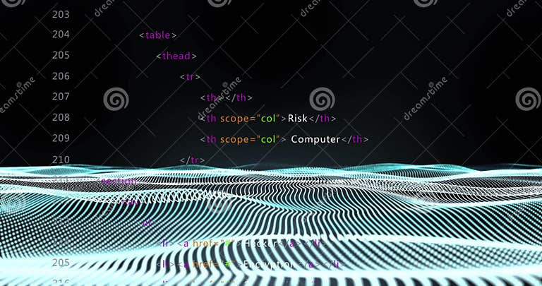 HTML Code Image Over Undulating Grid Lines on Dark Background Stock Illustration - Illustration ...