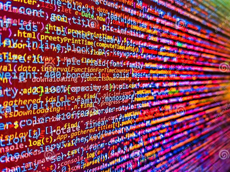 HTML Code on Laptop Screen. Abstract Screen of Web Developer. Abstract Computer. Lines of Html ...