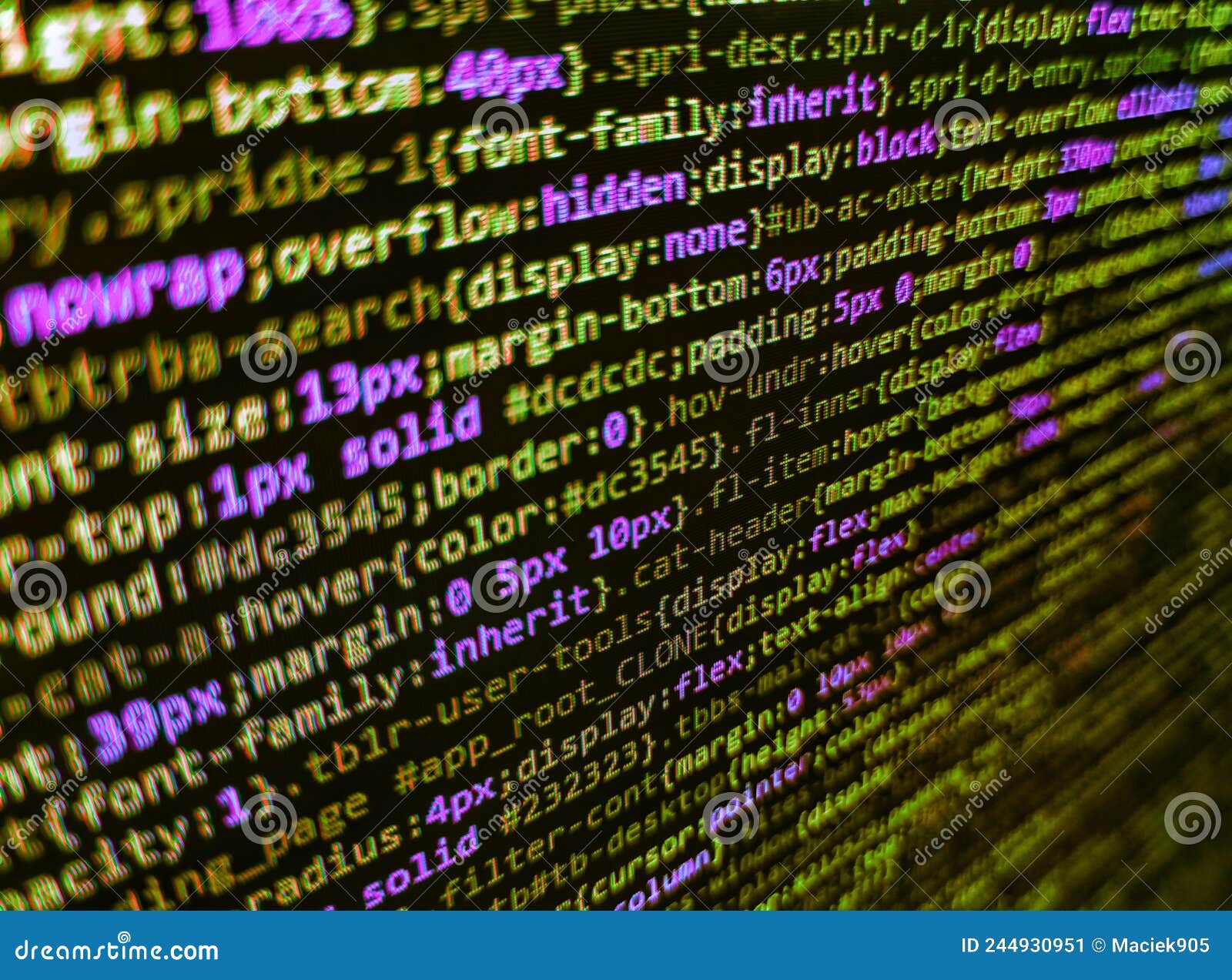 HTML Code on Lcd Screen. Digital Abstract Bits Data Stream, Cyber Pattern Digital Background ...