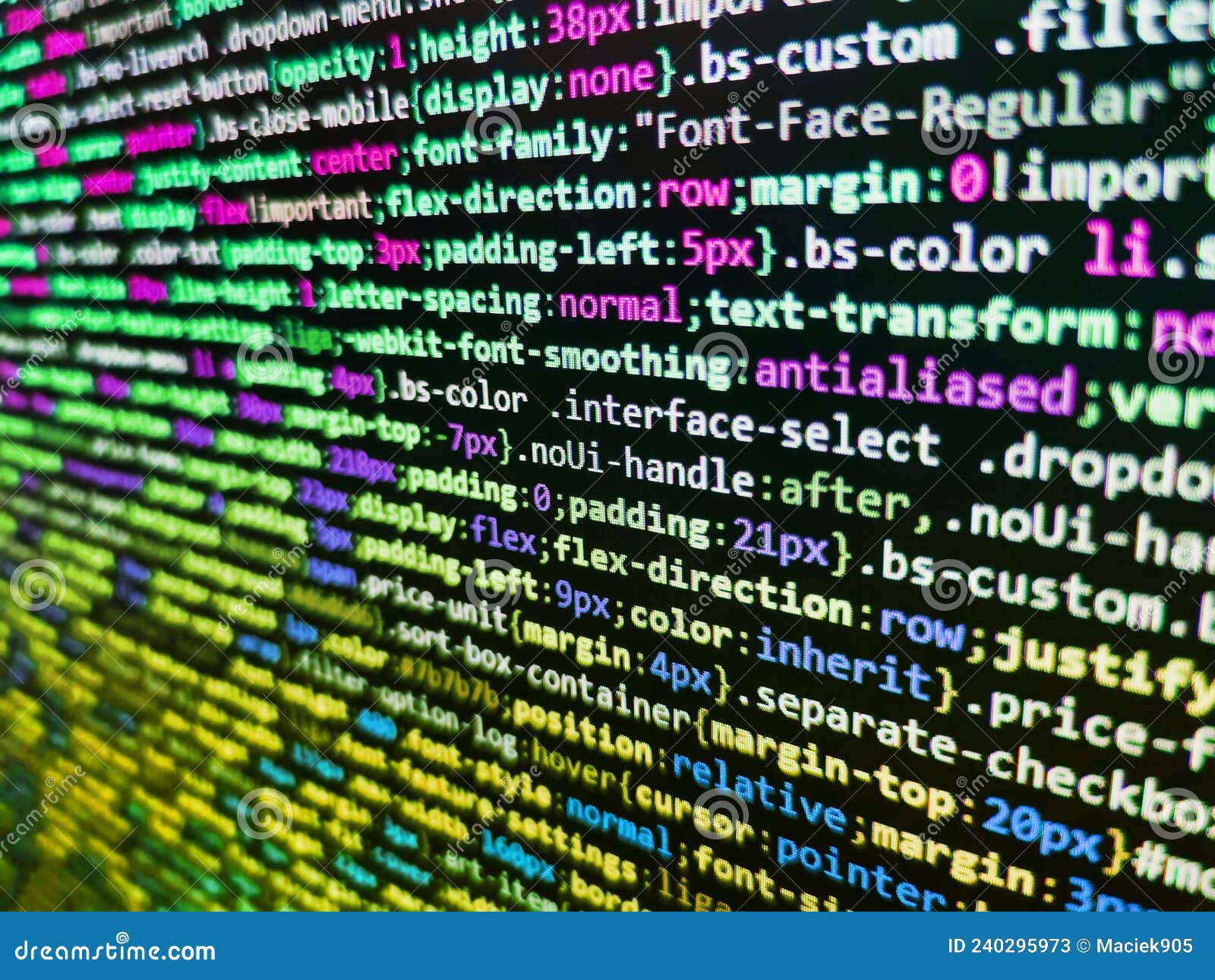 Html Code On Lcd Screen Script On Computer With Source Code Binary Code Digital Technology