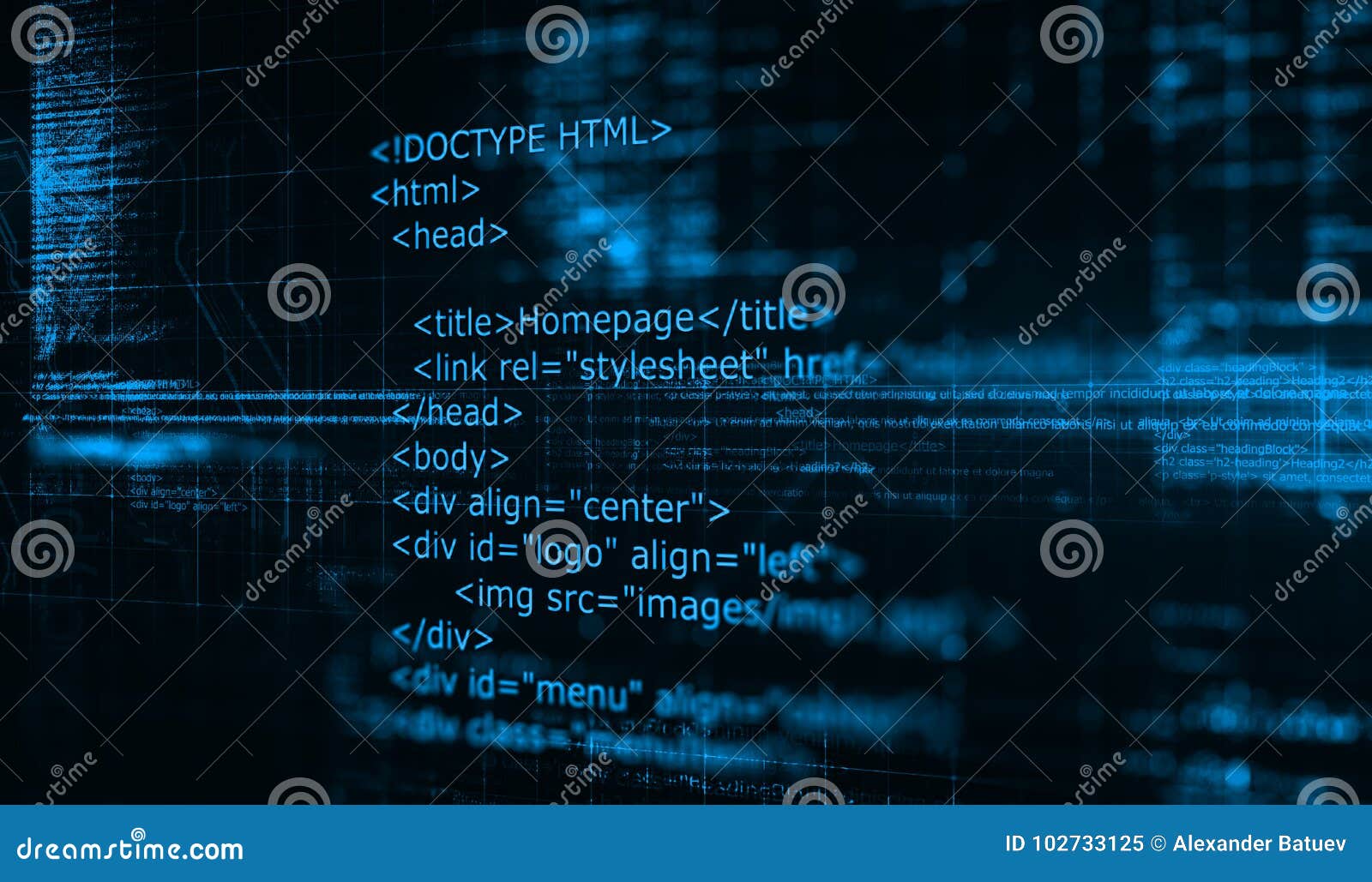 HTML Code Programming Software Background. 3D Render Stock Illustration ...