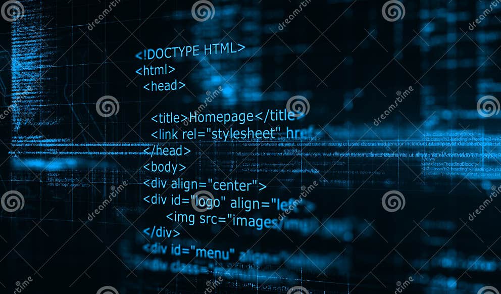 HTML Code Programming Software Background. 3D Render Stock Illustration ...