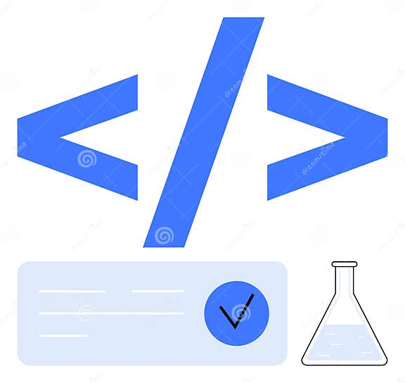 HTML Code Symbol with Verified Checkmark and Laboratory Flask for ...