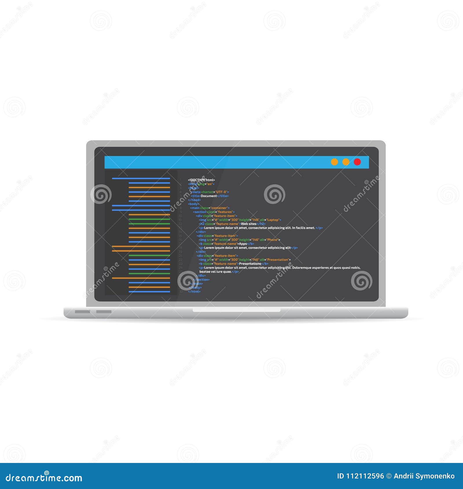 HTML Code Website. Laptop Coding, Programming Concept Stock Vector - Illustration of media ...