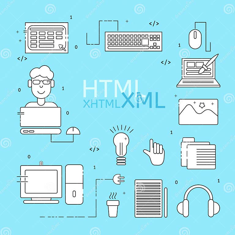 HTML coder icons set stock vector. Illustration of coder - 78906422