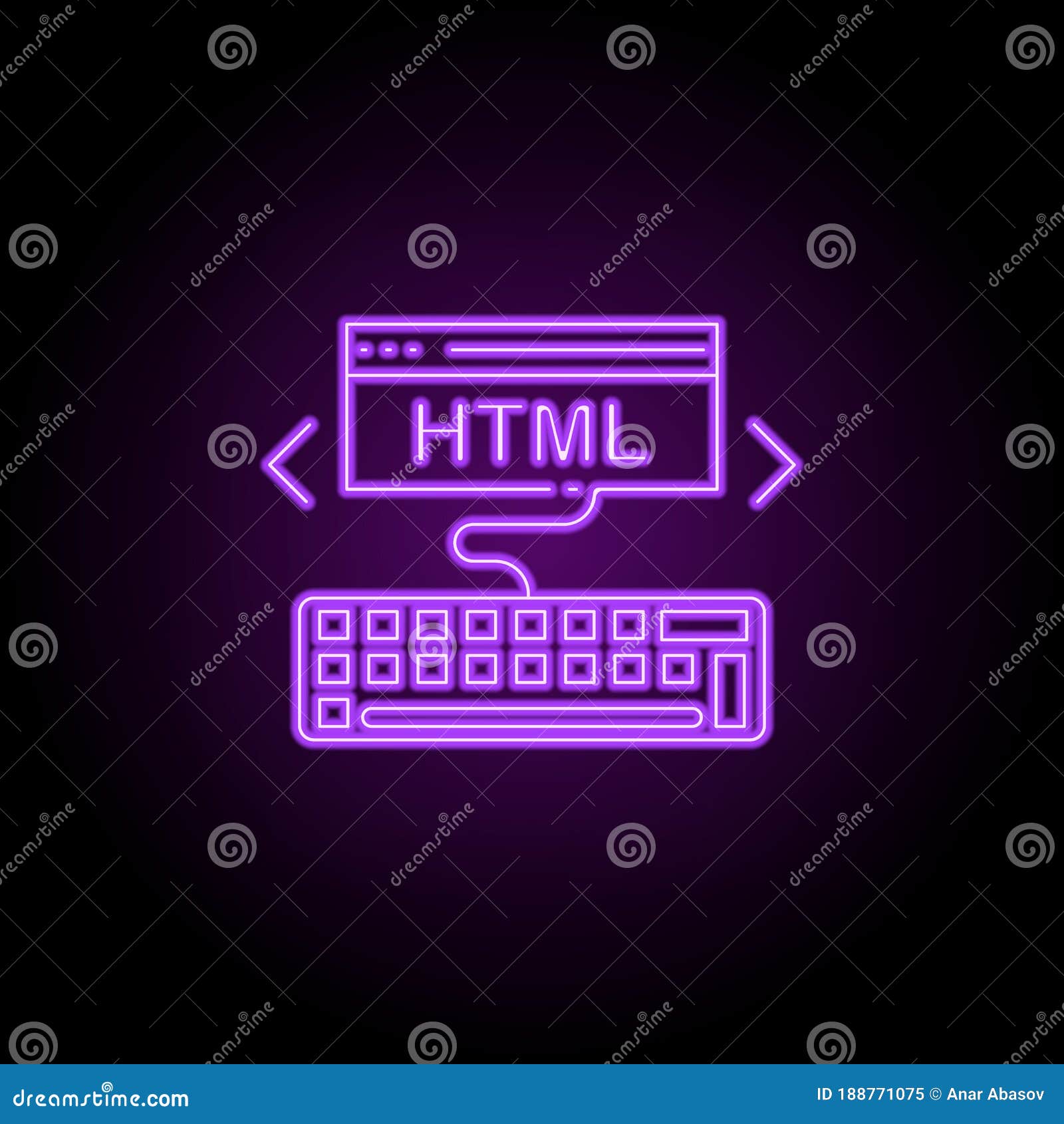 Html Coding Icon. Elements of Web Development in Neon Style Icons Stock ...