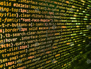 HTML5 Concept Macro Backdrop in Warm Colors. Programming Code Abstract Screen of Software ...