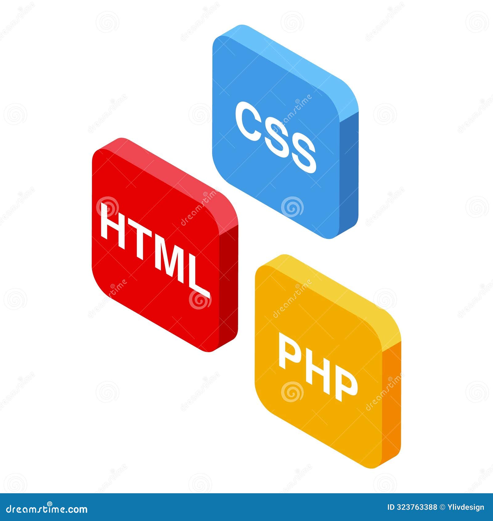 Html Css And Php Buttons Representing Front End And Back End Development Stock Illustration
