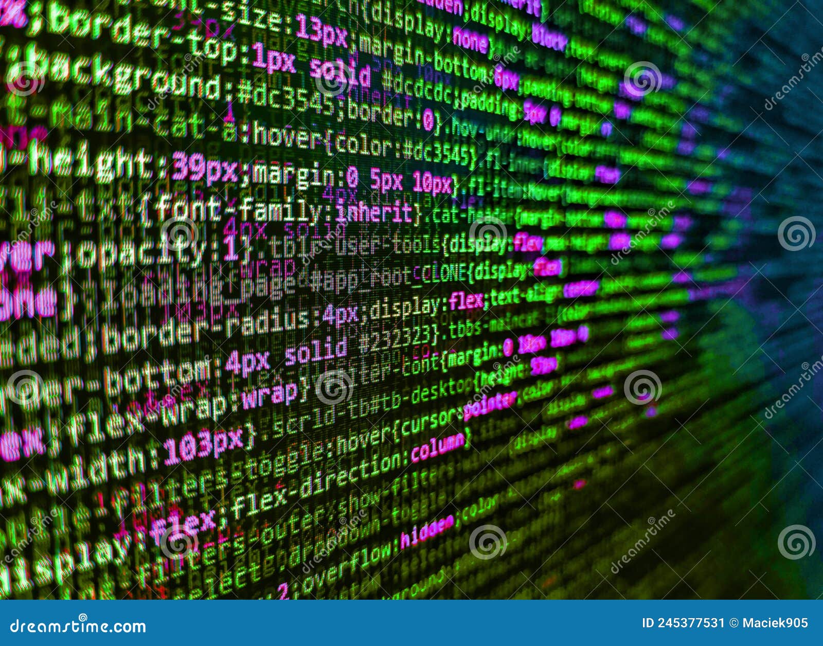 Html Css3 Source Code On Lcd Screen With Black Background Database Bits Access Stream