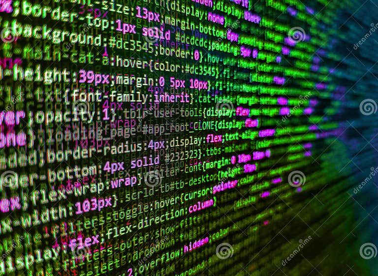 HTML CSS3 Source Code on Lcd Screen with Black Background. Database ...