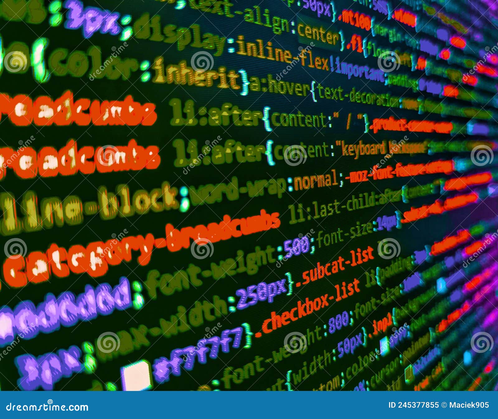 Html Css3 Source Code On Lcd Screen With Black Background Monitor Closeup Of Function Source