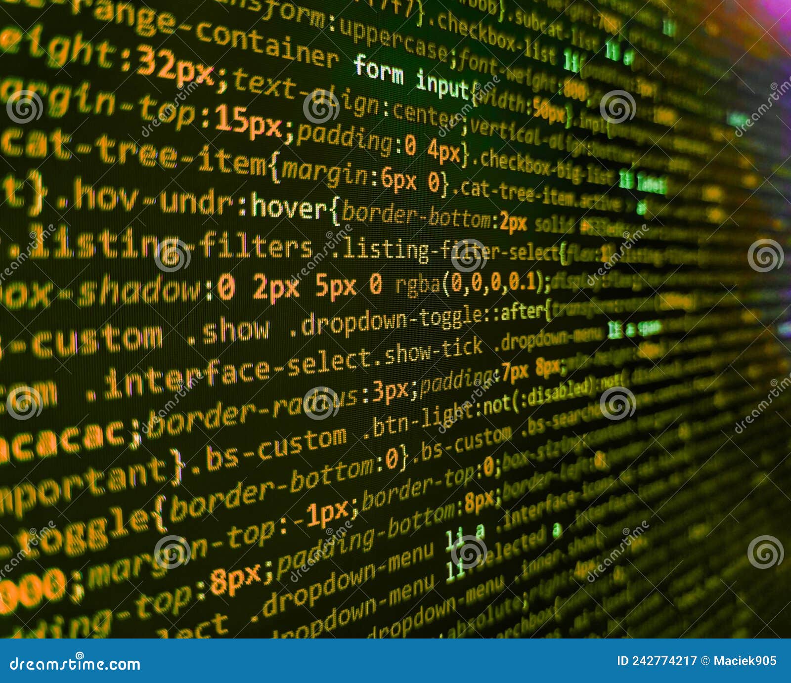 HTML CSS3 Source Code on Lcd Screen with Black Background. Programming Code Abstract Screen of ...