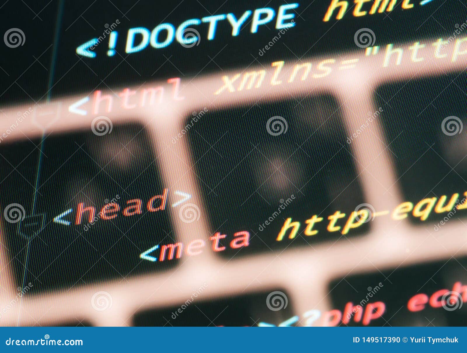 Html Document Code with Keyboard Close-up on the Screen Stock Photo ...
