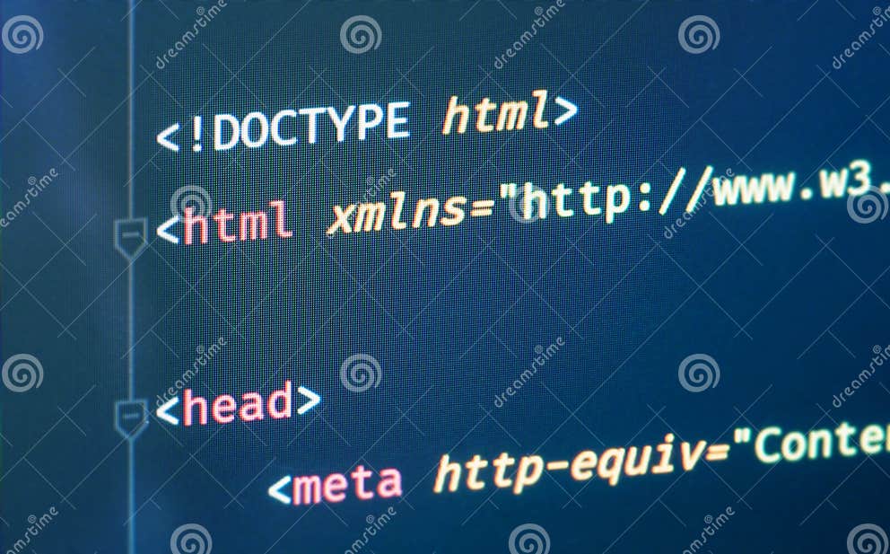 Html Document Code in Text Editor Close-up on the Screen Stock Photo ...